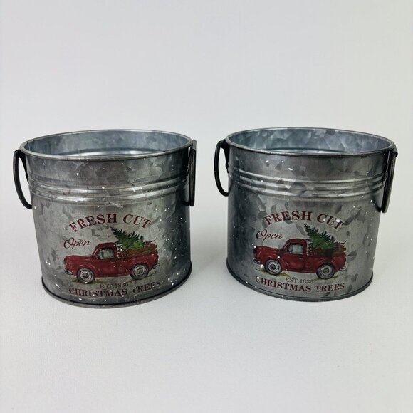 Source Unknown | Holiday | Lot Of 2 Christmas Galvanized Bucket Metal ...